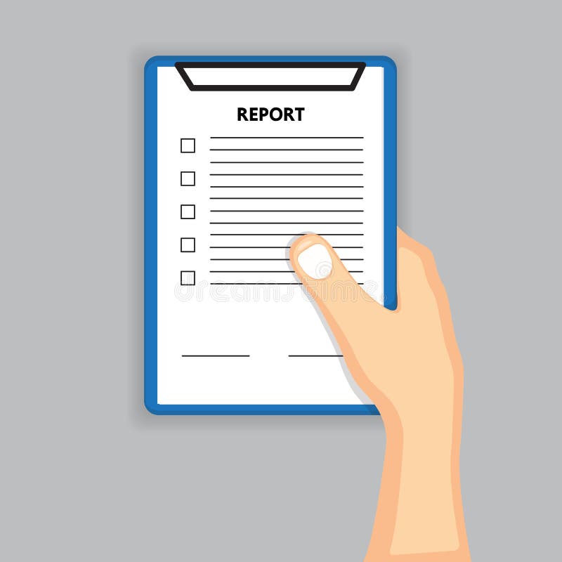Hand holding paper report. stock vector. Illustration of concept - 64403579