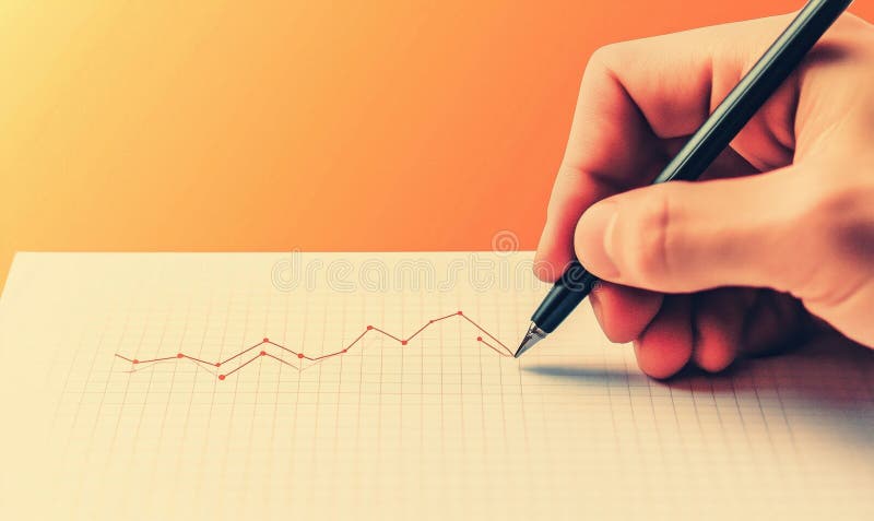 Hand Holding Pen Drawing Line Graph on Grid Paper, Illustrating Data ...
