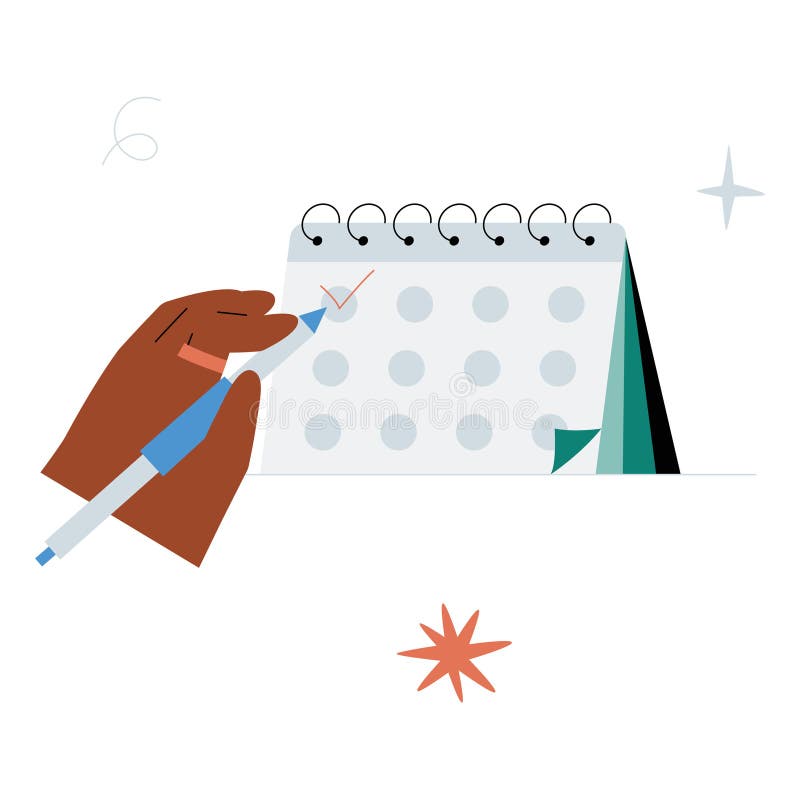 Hand Writing on Desk Calendar in Flat Vector Illustration Symbolizing ...