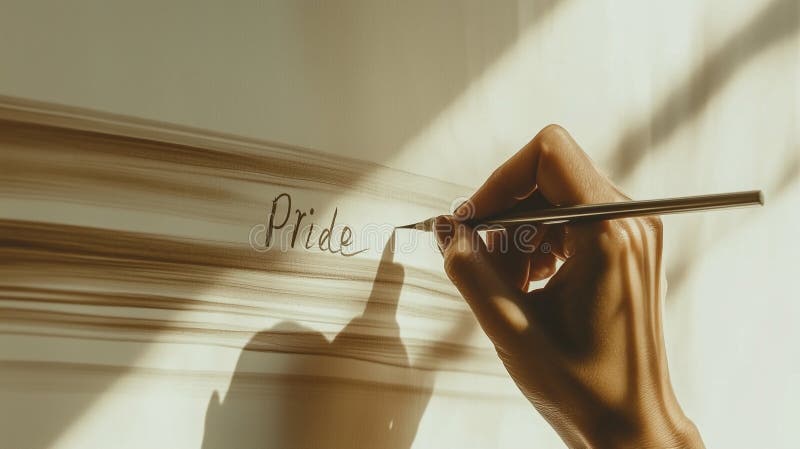 A Hand Holding a Pen Writes the Word "Pride" in Elegant Cursive on a ...