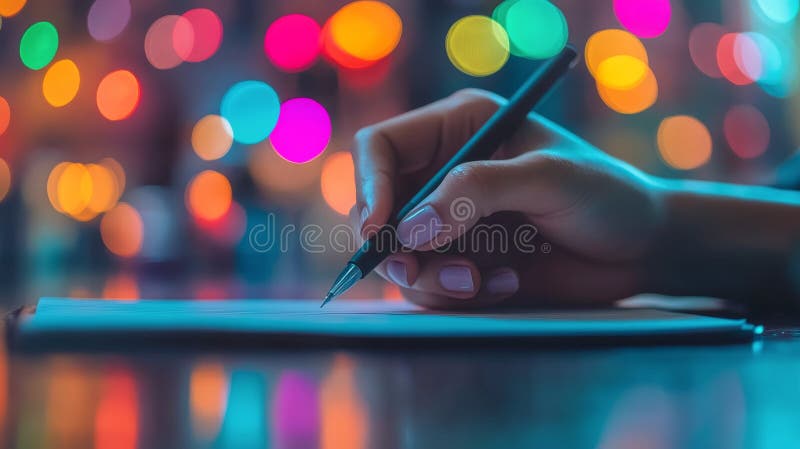 Person Writing in a Notebook while Seated in a Cozy Caf Surrounded by ...