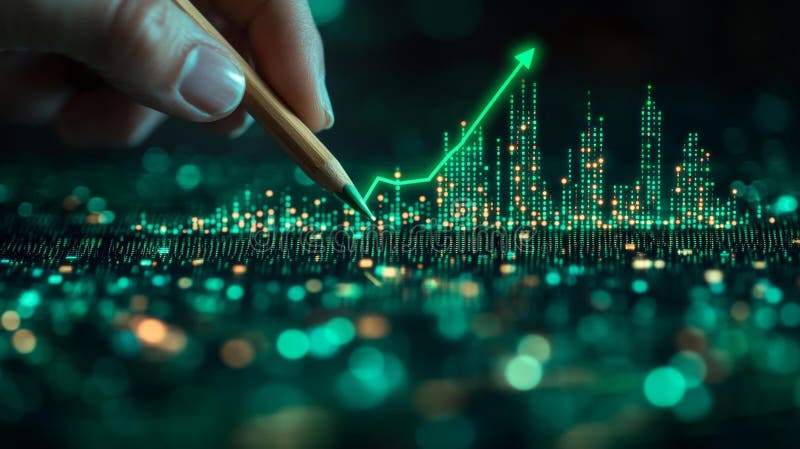 Hand Holding a Pencil Drawing a Digital Growth Chart Generative AI ...