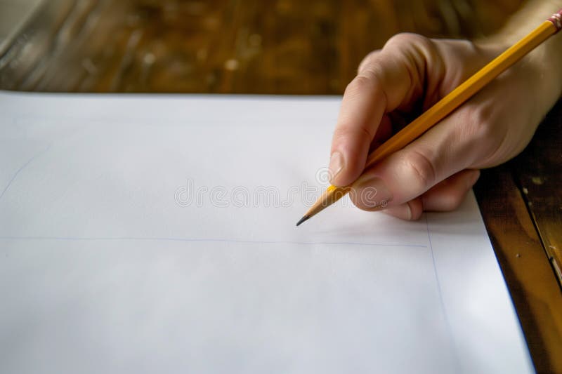 Hand Holding a Pencil Over an Untouched Sheet of Paper Stock Image ...