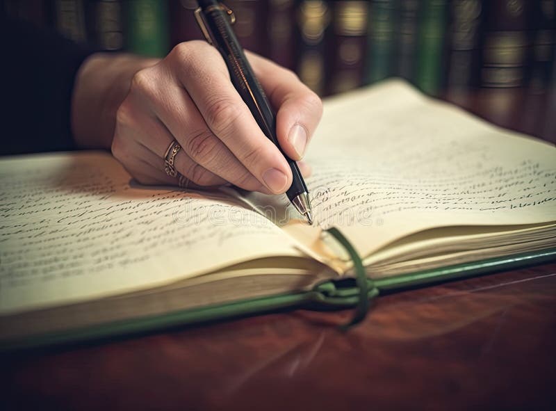 Hand Holding a Pencil Writing, Student Studying in a Library Working ...