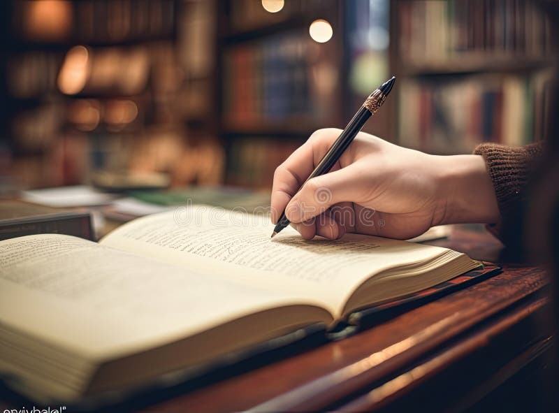 Hand Holding a Pencil Writing, Student Studying in a Library Working ...