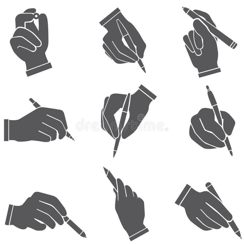 Hand holding pens, writing stock illustration. Illustration of black ...