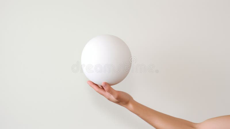 Hand Holding a Perfect White Sphere Against Plain Background Stock ...
