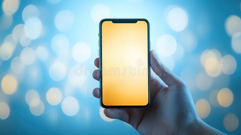 Hand Holding Phone with Bright Yellow Screen, Mobile Technology and ...