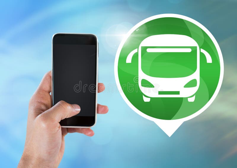 Hand Holding Phone with Bus Icon Stock Image - Image of holding, circle ...