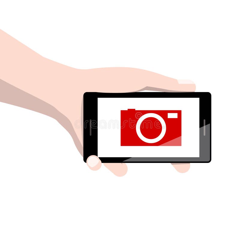 Hand Holding Phone with Camera Icon on Screen Stock Vector ...