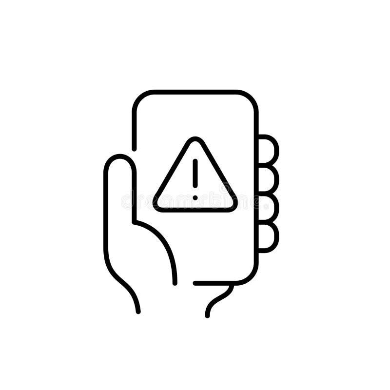 Hand Holding Phone with Exclamation Mark in Triangle. Error Message ...