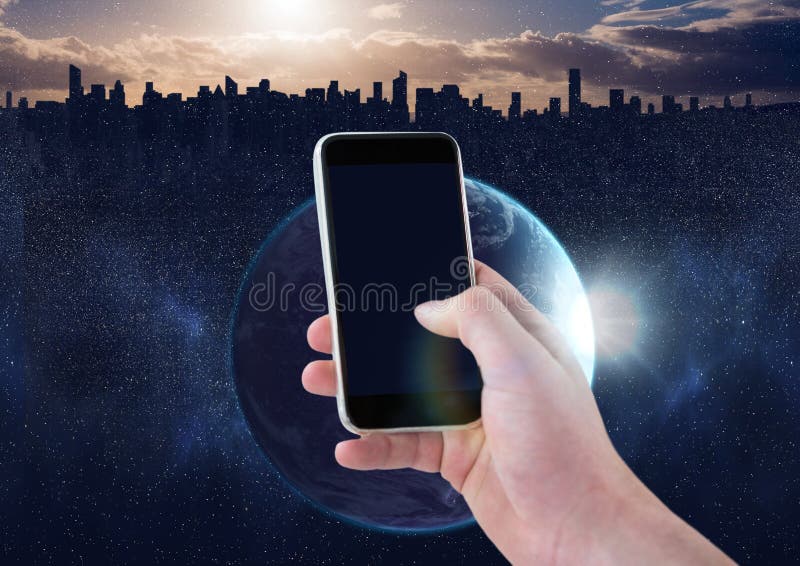 Hand Holding Phone with Glow Stock Photo - Image of digital, global ...
