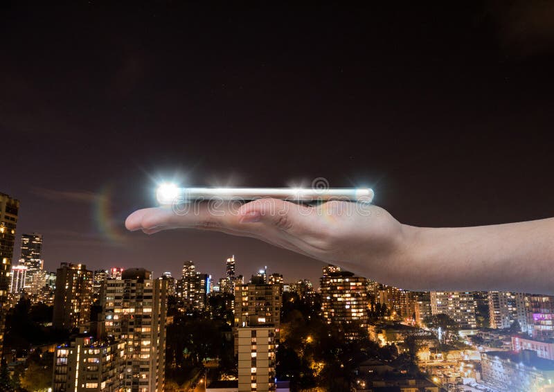 Hand Holding Phone with Glow Stock Image - Image of electronic ...