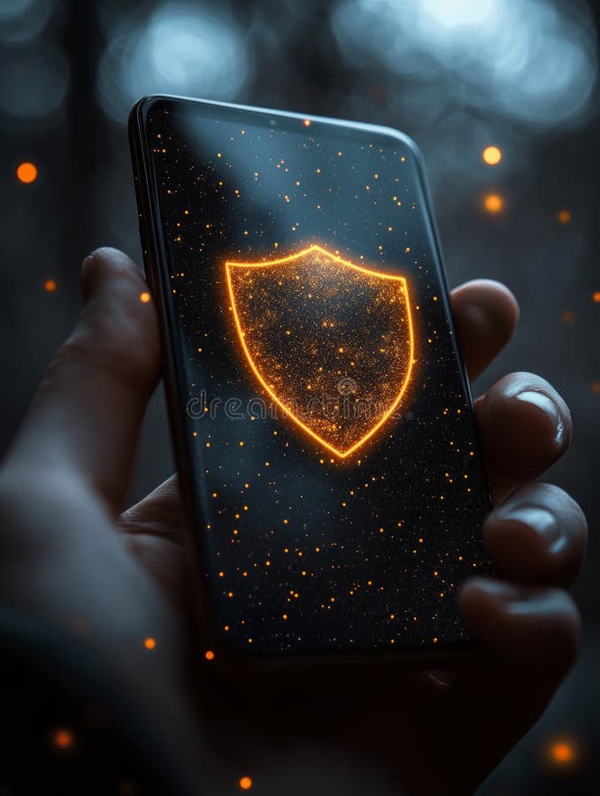 Hand Holding Phone Glowing Shield Symbol Stock Photos - Free & Royalty ...