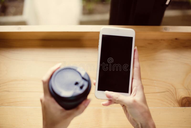 Hand Holding Phone Mobile and Touching Screen Stock Photo - Image of ...