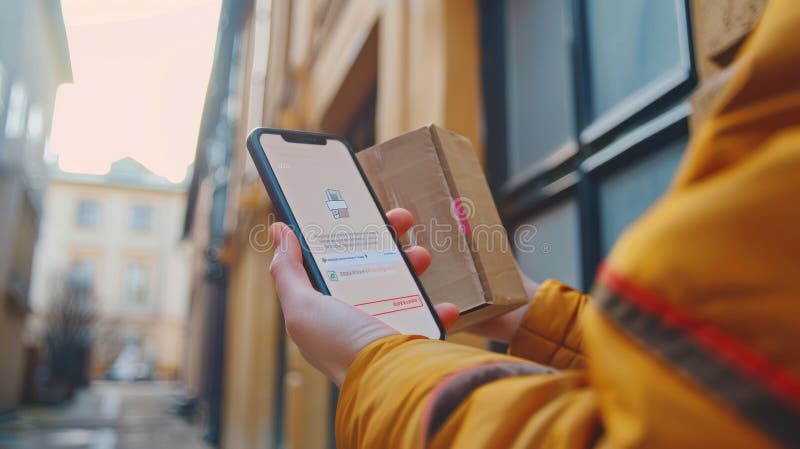 A Hand Holding a Phone with a Shipping App Open, Showing a Confirmation ...