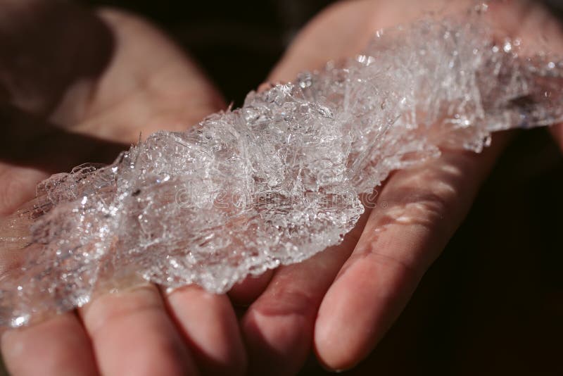 Hand Holding a Piece Glacial Ice. Macro View of Ice in Hand Stock Image ...