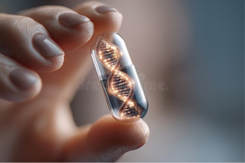 Hand Holding Pill Containing a Luminous Double Helix Structure Inside ...
