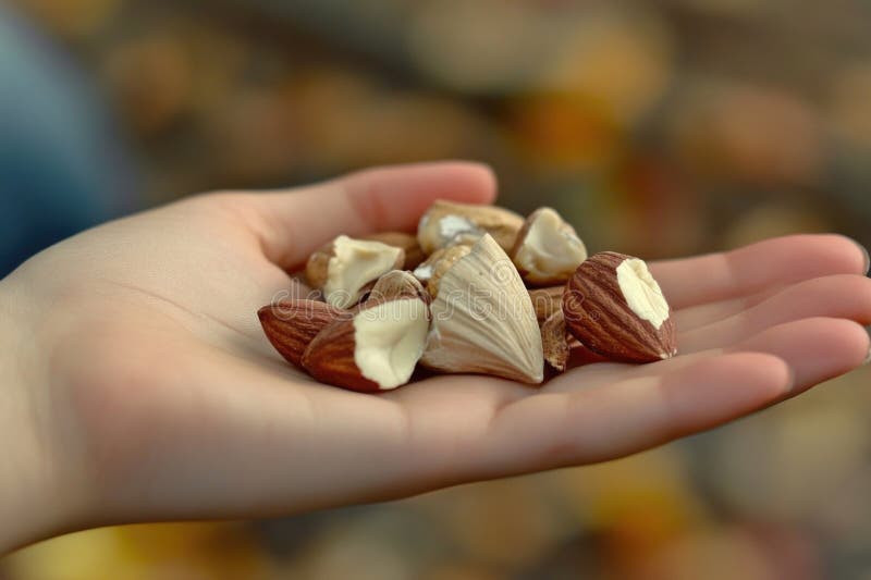 Hand Holding Pine Nuts with Shells in Nature Setting Stock Photo ...