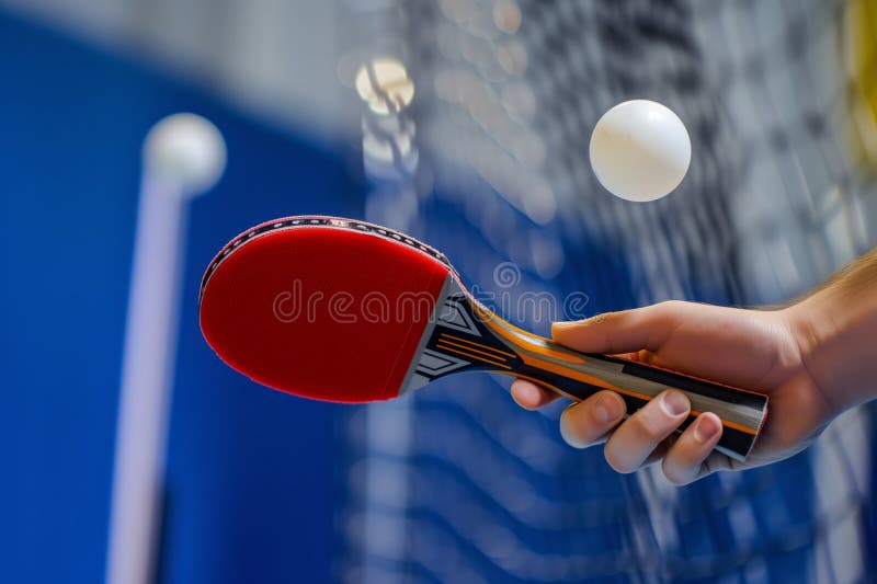 Hand Holding Ping Pong Racket Midswing with Ball in Motion Stock Photo ...