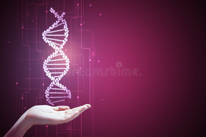 Hand holding pink DNA stock illustration. Illustration of chromosome ...