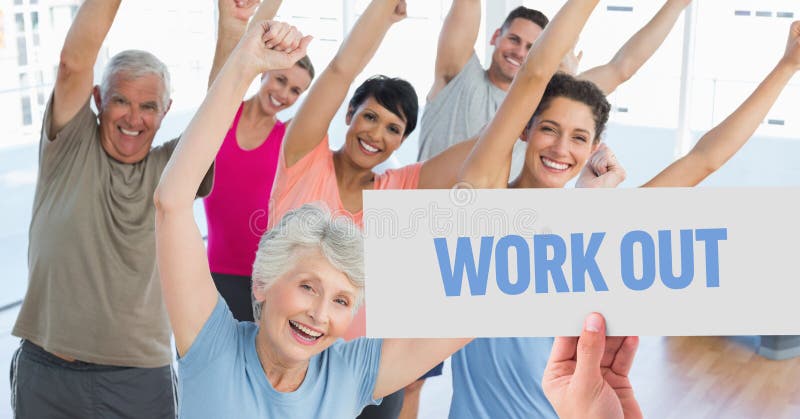 Hand Holding Placard with Text Work Out in Aerobics Club Stock Image ...