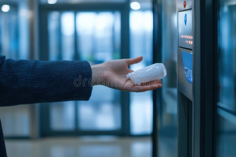 Hand Holding a Plastic Container while Interacting with a Vending ...