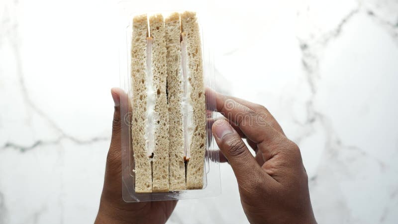 Hand Holding Plastic Packet of Egg Chicken Sandwich Stock Footage ...