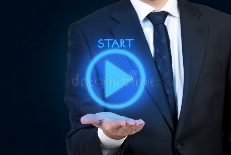Hand holding play button stock photo. Image of innovation - 50718582