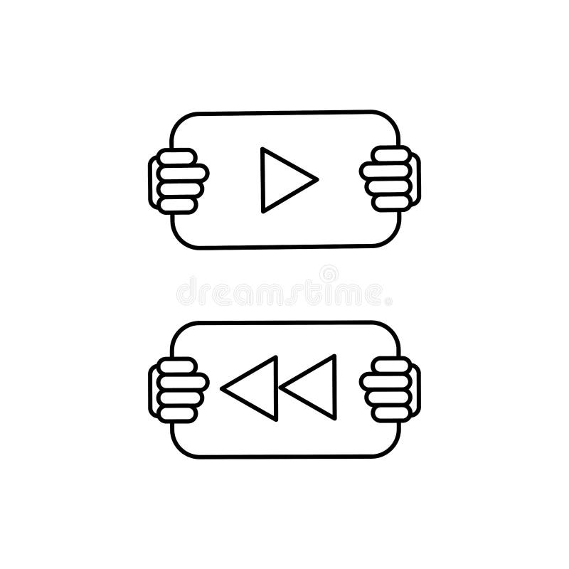 Hand Holding Play and Rewind Button Outline Icon Illustration on White ...