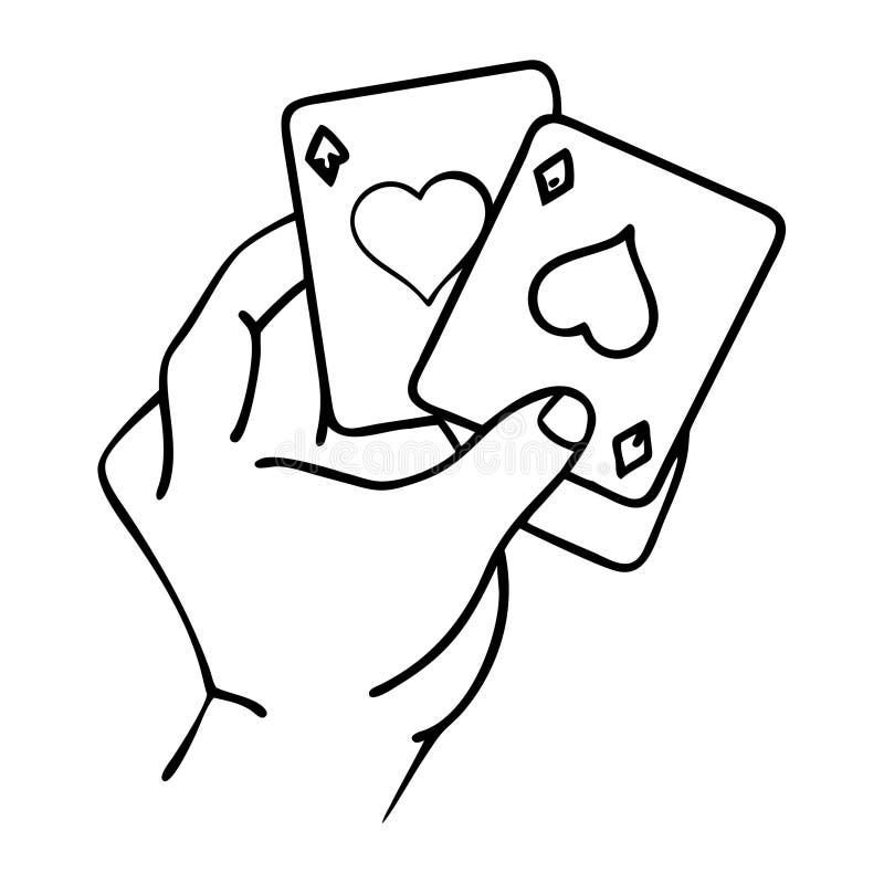Hand Holding Playing Cards Line Art for Vector Design and Gaming ...