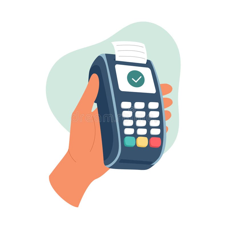 Hand Holding POS Payment Terminal, Printing a Receipt Indicating ...