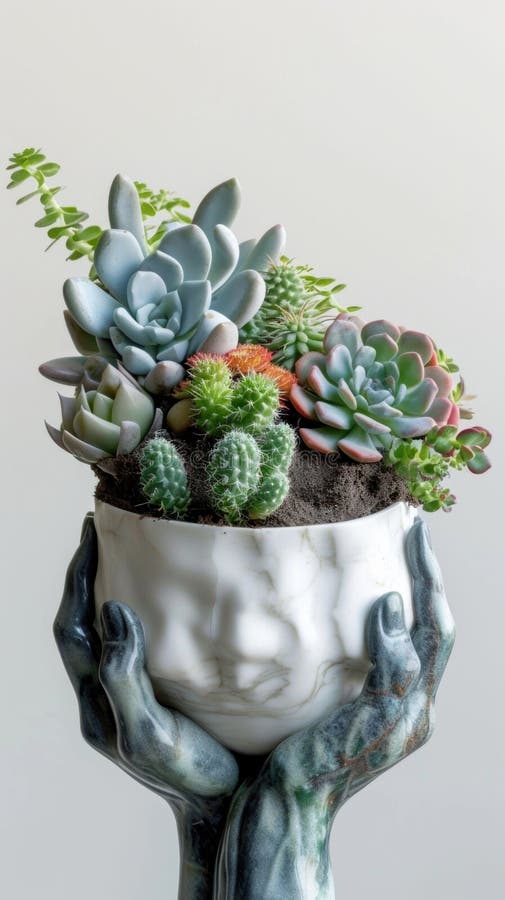 A Hand Holding a Pot with Succulents in it Stock Image - Image of ...