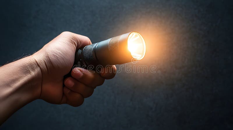 Hand Holding a Powerful Flashlight in a Dark Setting for Safety and ...