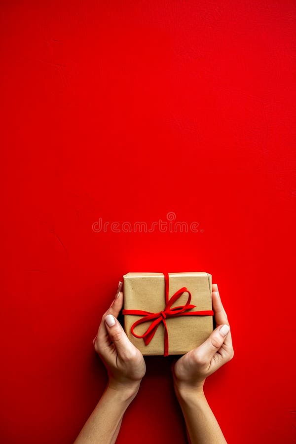 Hand Holding Present in Front of Red Wall. Generative AI Stock Photo ...