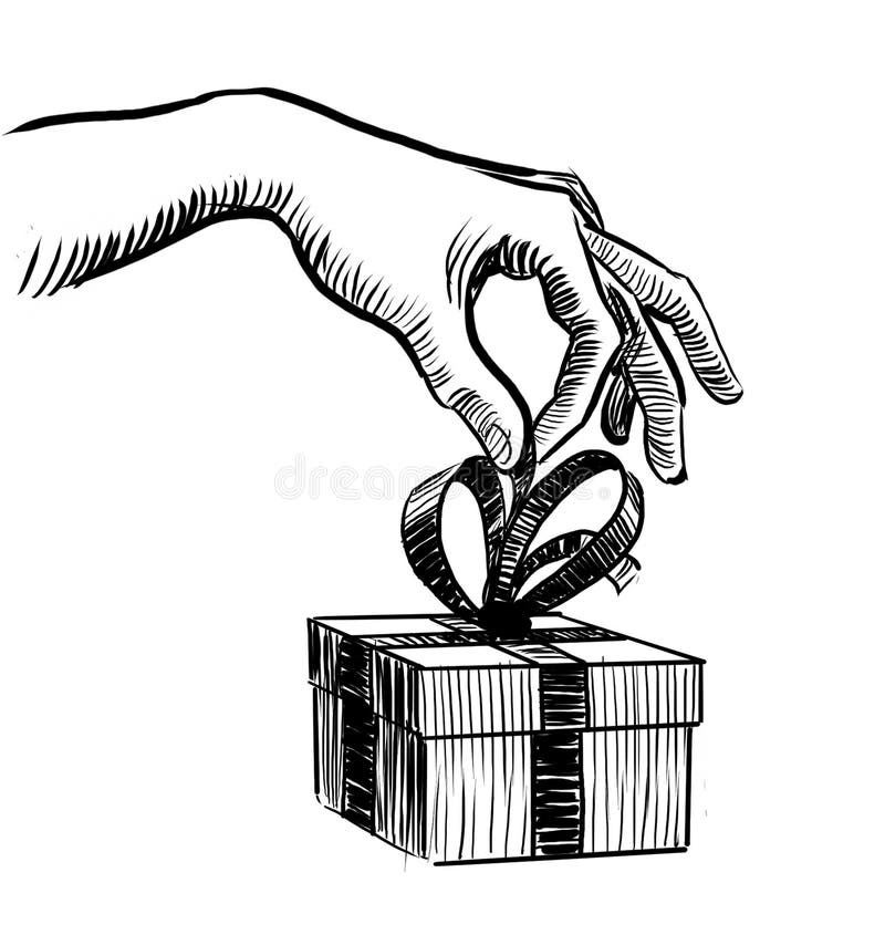 Hand holding a present stock illustration. Illustration of sketch ...