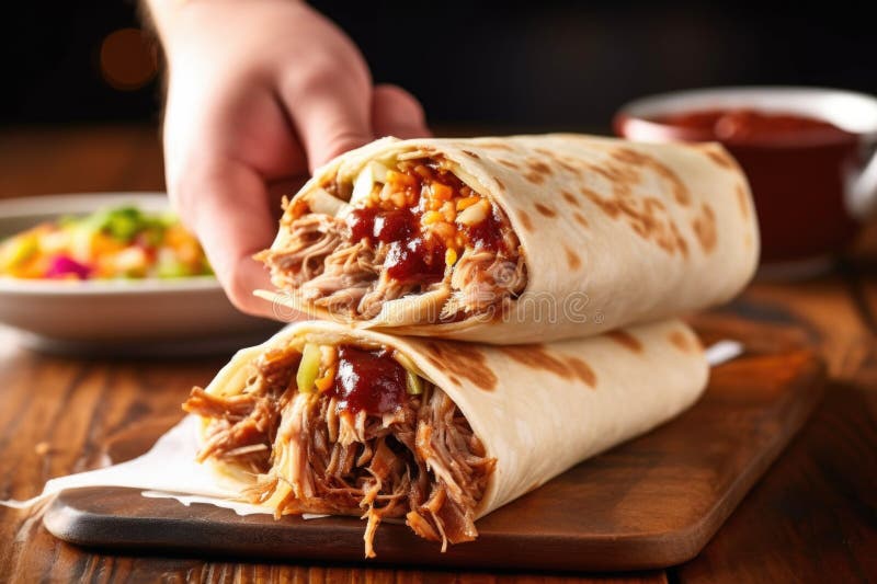 Hand Holding a Pulled Pork Burrito with Fork for Eating Stock Photo ...