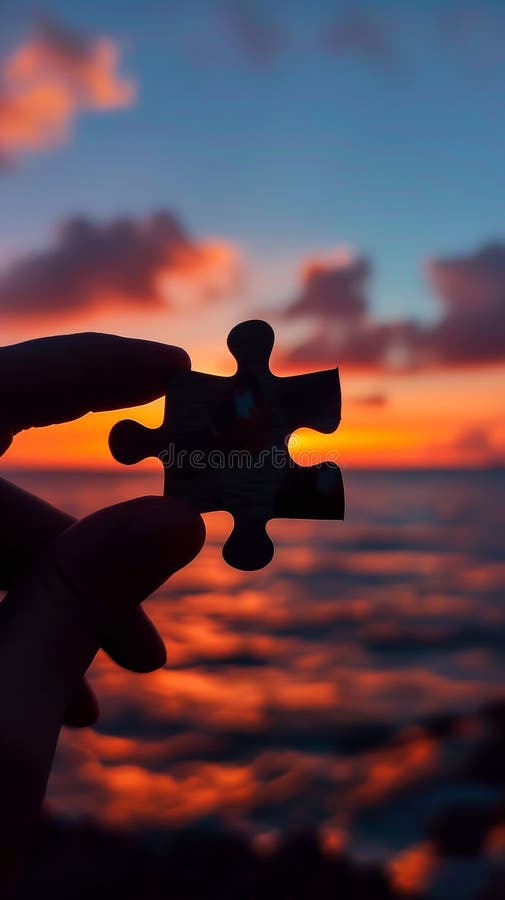 Hand Holding Puzzle Piece Against Sunset Sky Over Ocean Stock Photo ... Hand Holding Puzzle Piece Against Sunset Sky Over Ocean Stock Photo ...