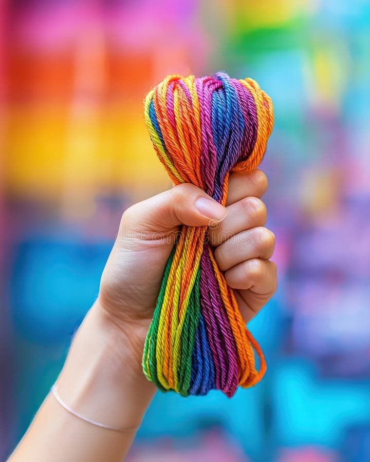 Hand Holding Rainbow Threads Symbolizes Community Support and Rights ...