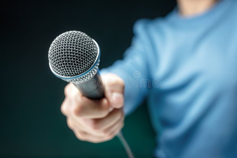 Interview with microphone stock image. Image of white - 10052725