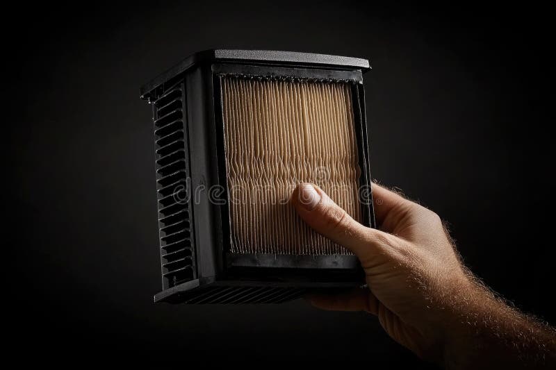 Hand Holding Rectangular Air Filter Against Black Background Stock ...