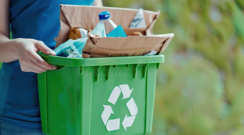 Hand Holding a Recycling Bin Inside Was a Recycle Paper. Generative AI ...