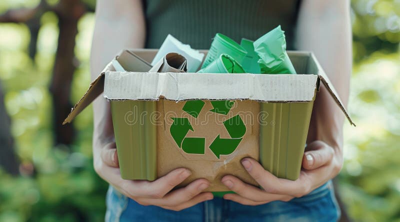 Hand Holding a Recycling Bin Inside Was a Recycle Paper. Generative AI ...