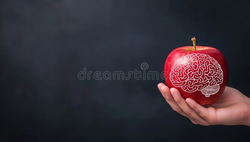 Hand Holding Apple with Brain Pattern Carved into it Symbolizing ...