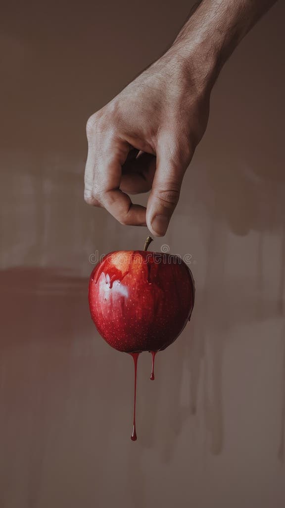 Hand Holding a Red Apple with a Red Stain on it Stock Illustration ...
