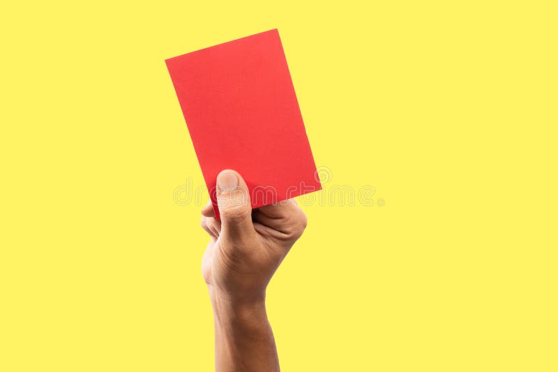 Hand Holding a Red Card Isolated on Yellow Background Stock Image ...