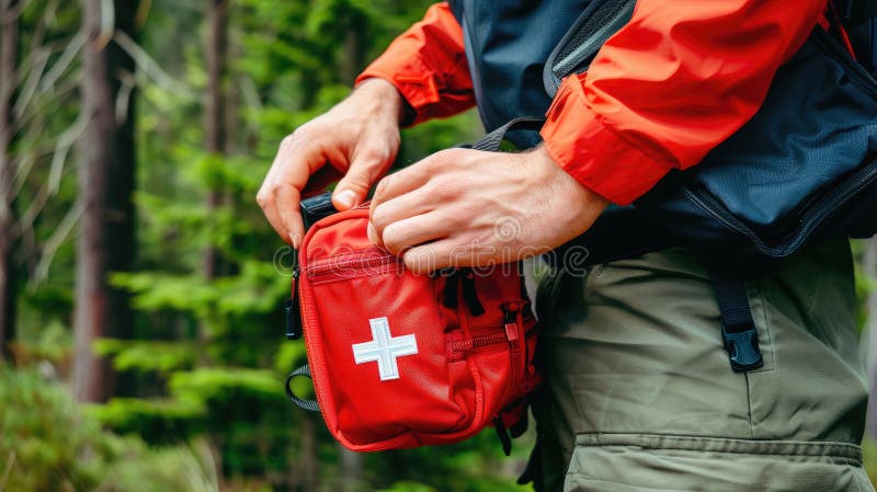 A Hand Holding a Red First Aid Kit with a White Cross, Pointing at a ...