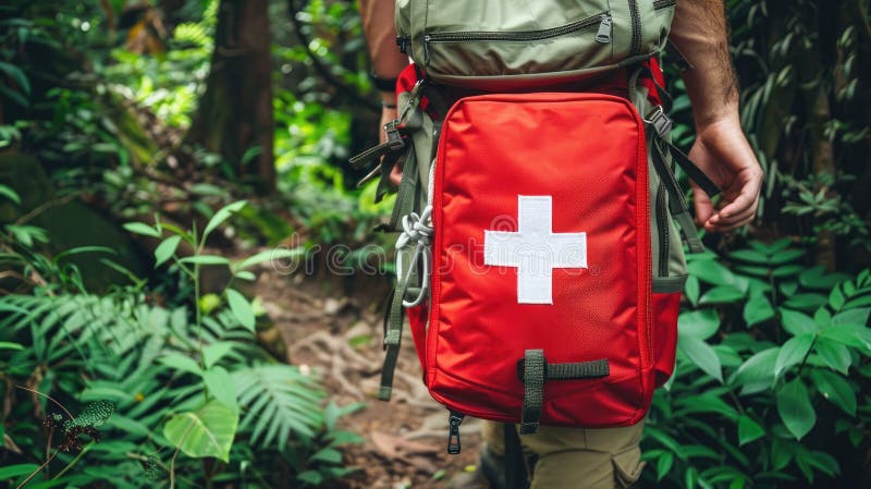A Hand Holding a Red First Aid Kit with a White Cross, Pointing at a ...