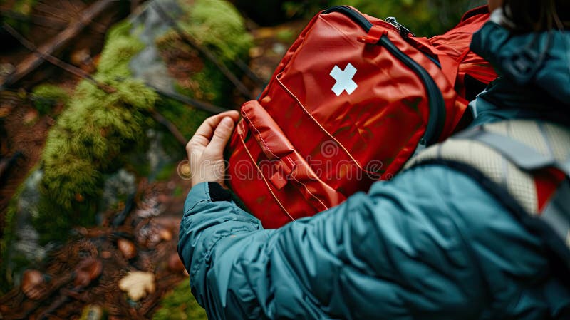 A Hand Holding a Red First Aid Kit with a White Cross, Pointing at a ...