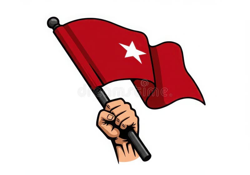 Hand Holding Red Flag with White Star Illustration Stock Illustration ...